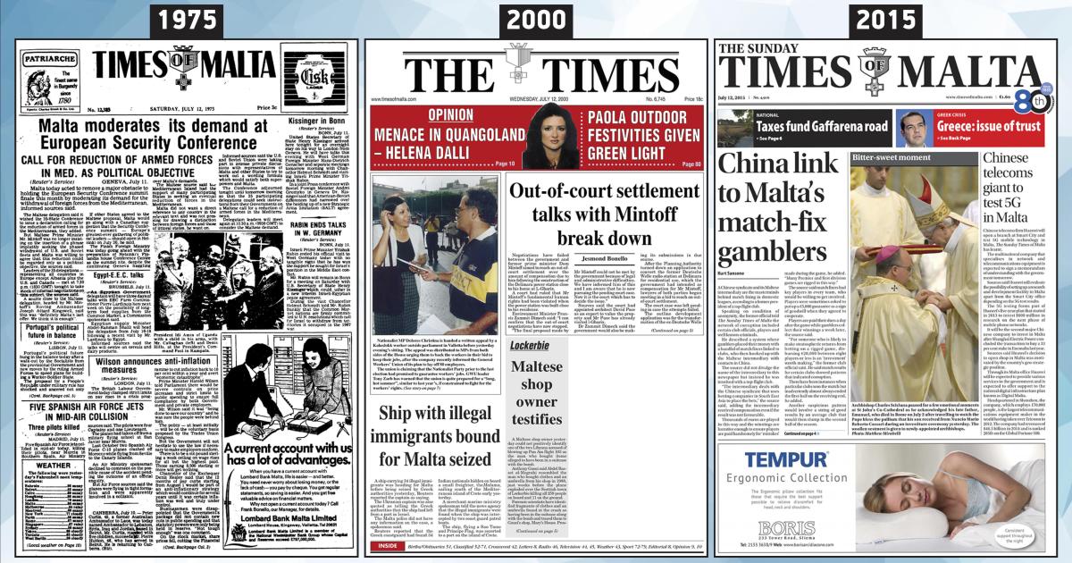 July 12: The front page of Times of Malta 10, 25 and 50 years ago