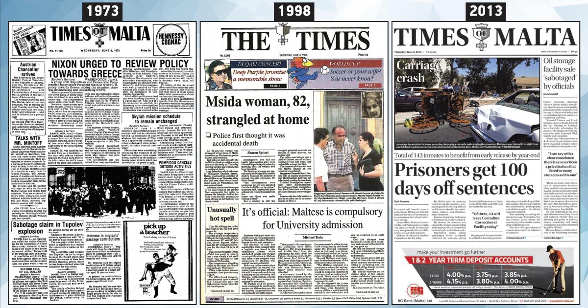 June 6: The front page of Times of Malta 10, 25 and 50 years ago