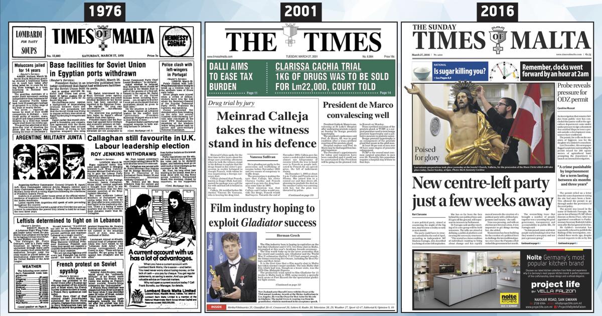 March 27: The front page of Times of Malta 10, 25 and 50 years ago