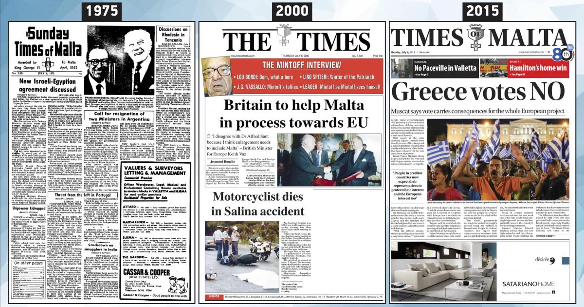July 6: The front page of Times of Malta 10, 25 and 50 years ago