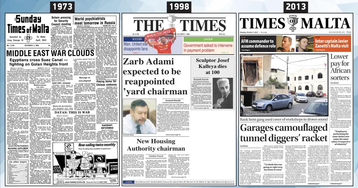October 7: The front page of Times of Malta 10, 25 and 50 years ago