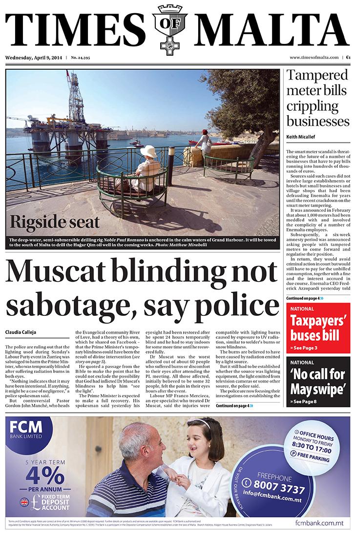 April 9: The front page of Times of Malta 10, 25 and 50 years ago