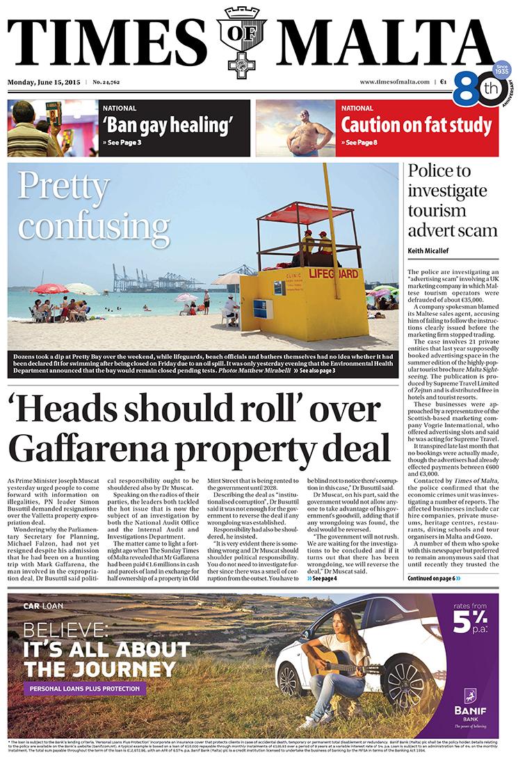 June 15: The front page of Times of Malta 10, 25 and 50 years ago