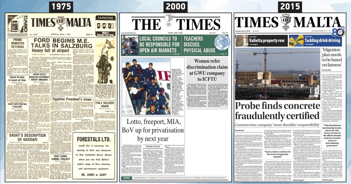 June 2: The front page of Times of Malta 10, 25 and 50 years ago
