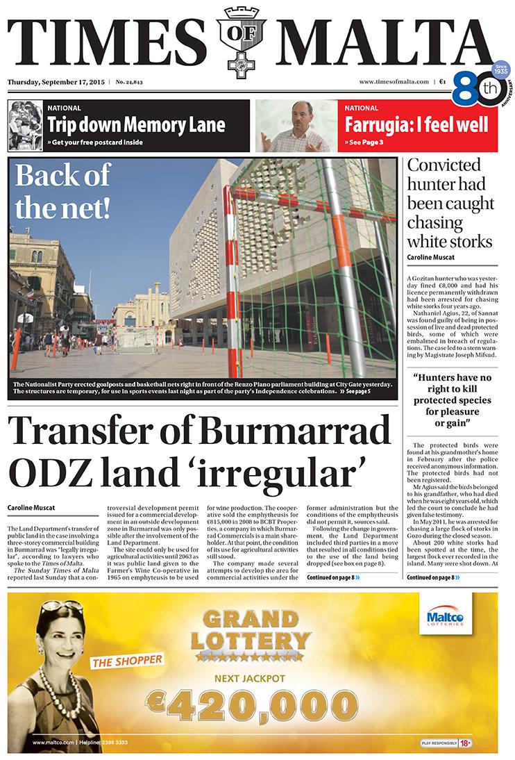 September 17: The front page of Times of Malta 10, 25 and 50 years ago