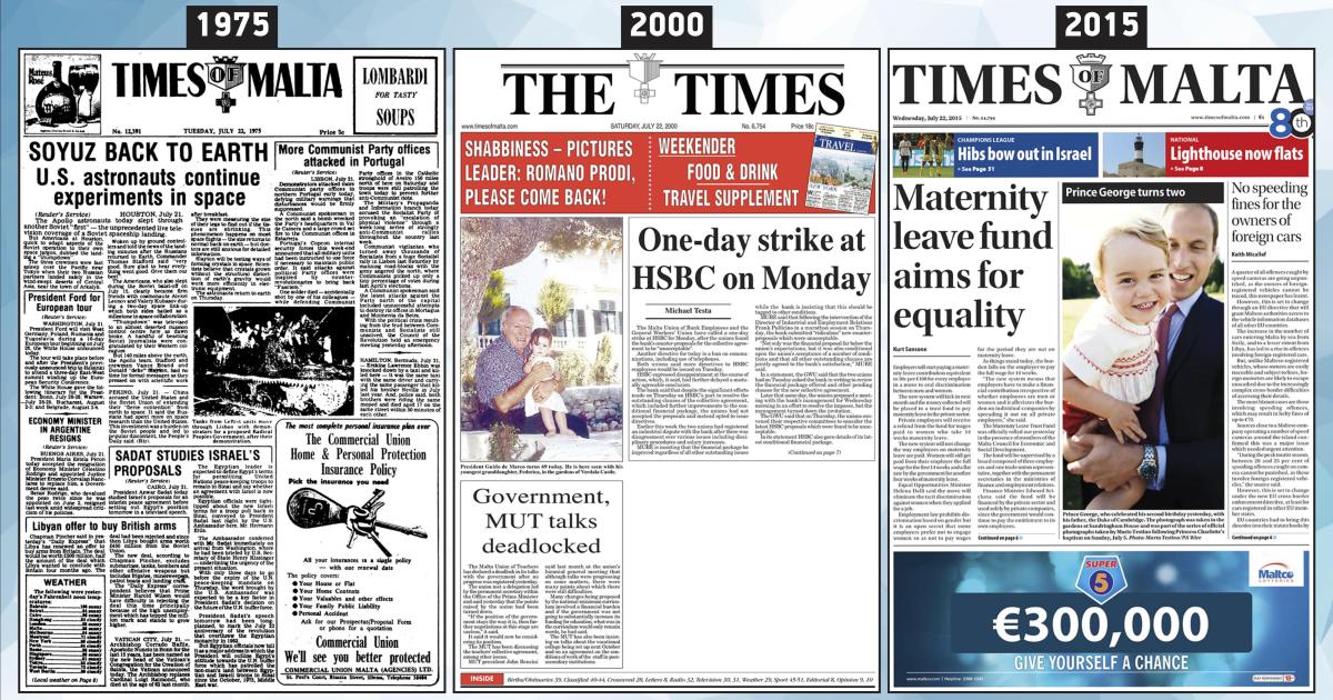 July 22: The front page of Times of Malta 10, 25 and 50 years ago