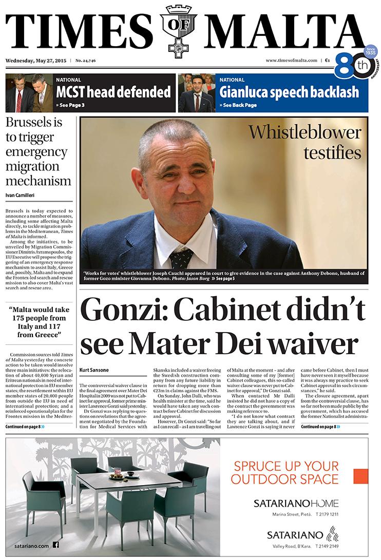 May 27: The front page of Times of Malta 10, 25 and 50 years ago