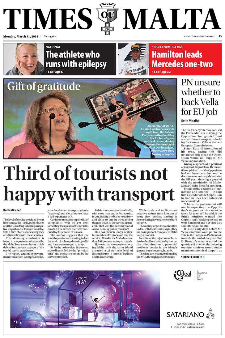 March 31: The front page of Times of Malta 10, 25 and 50 years ago