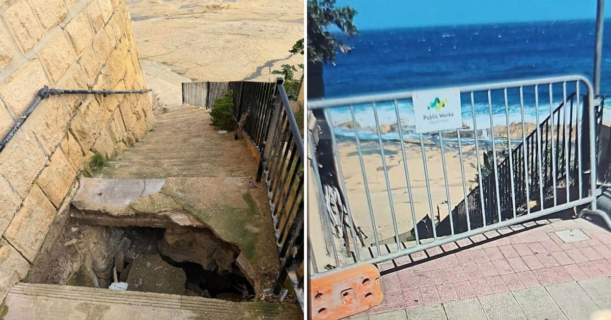 Sliema promenade staircase collapse leaves gaping hole