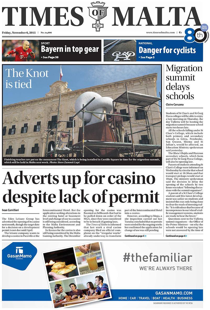 November 6: The front page of Times of Malta 10, 25 and 50 years ago