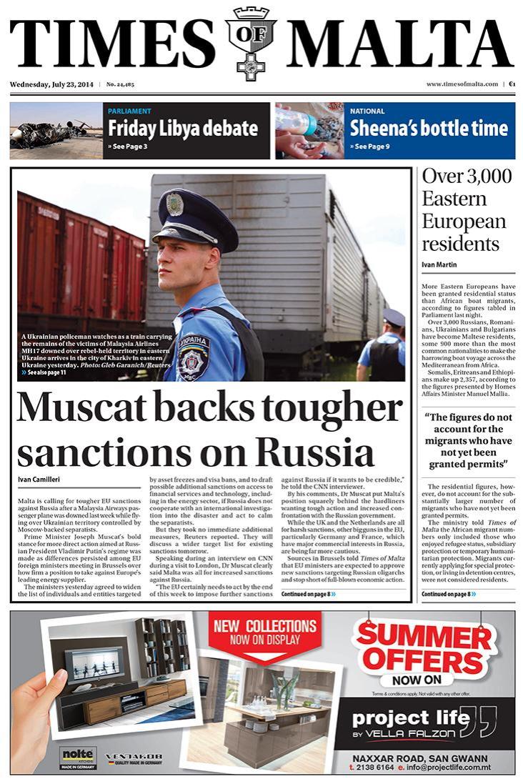July 23: The front page of Times of Malta 10, 25 and 50 years ago