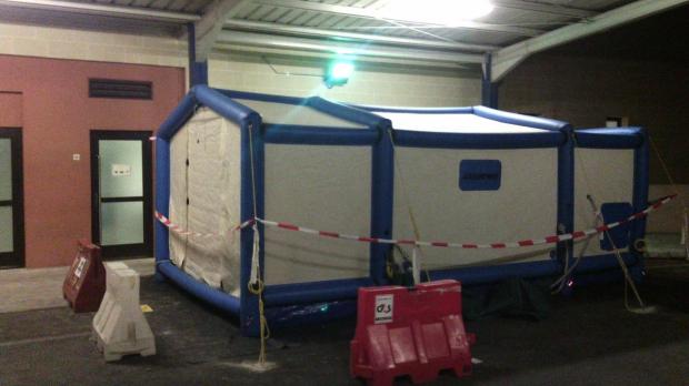 Decontamination tent set up as Ebola training continues at Mater Dei