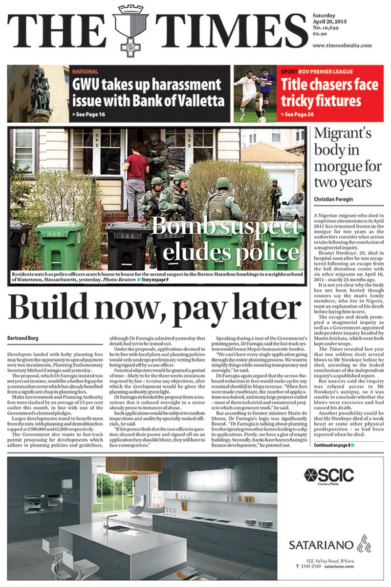 April 20: The front page of Times of Malta 10, 25 and 50 years ago