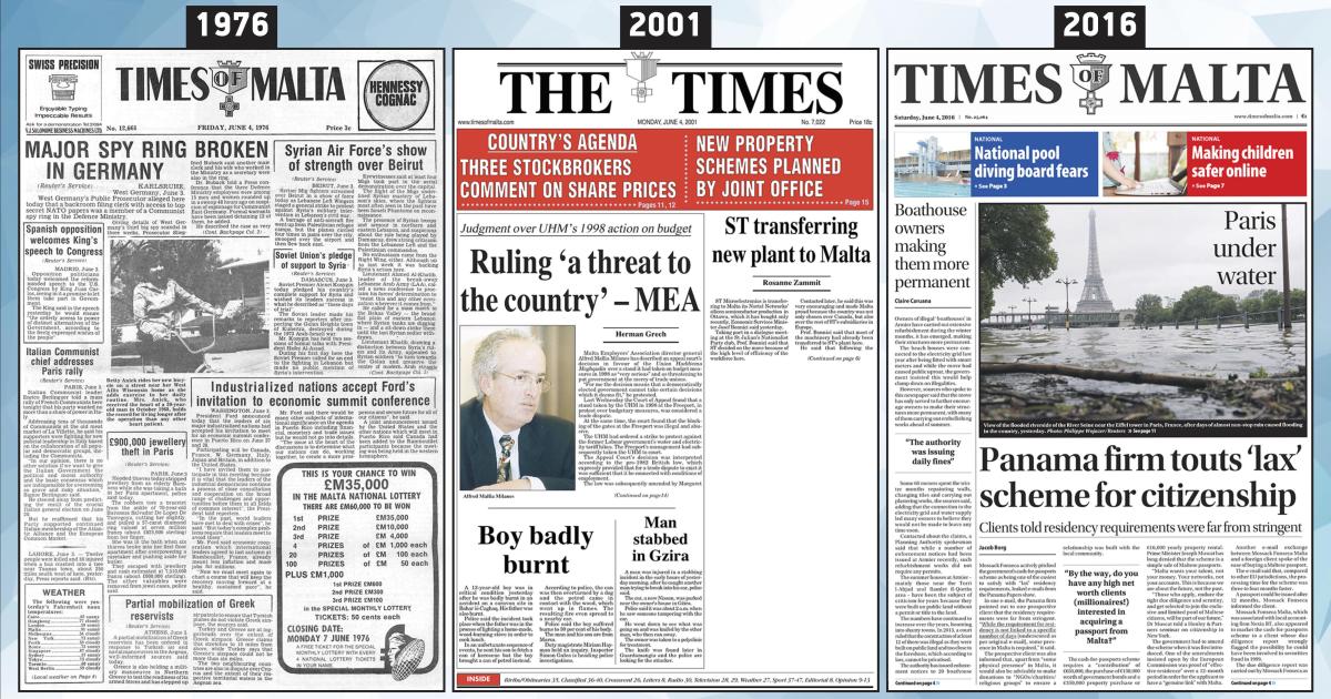 June 4: The front page of Times of Malta 10, 25 and 50 years ago