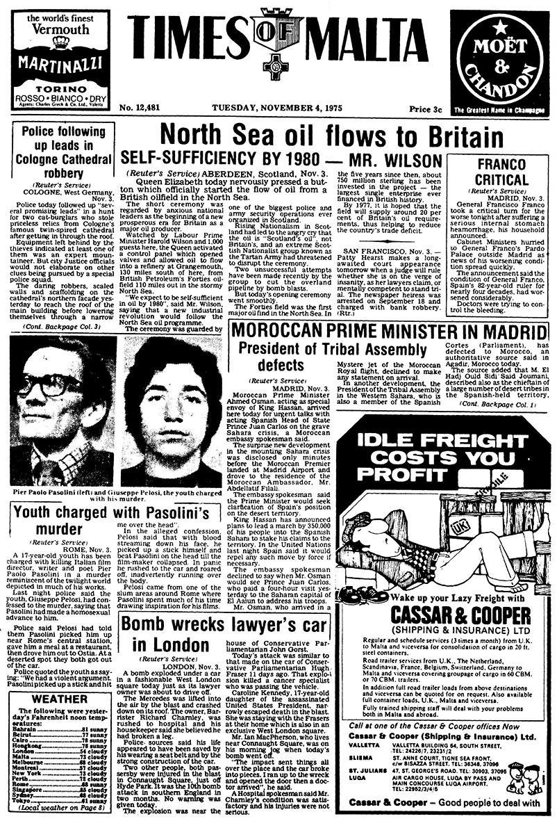 November 4: The front page of Times of Malta 10, 25 and 50 years ago