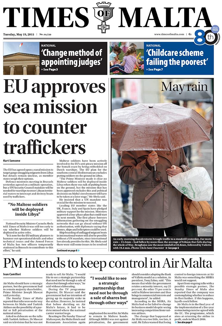 May 19: The front page of Times of Malta 10, 25 and 50 years ago