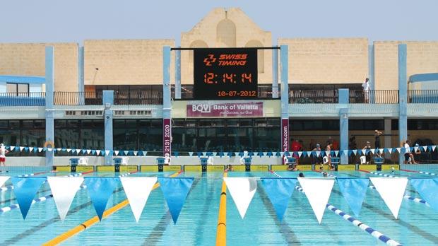 Swiss Timing scoreboard at National Pool Complex