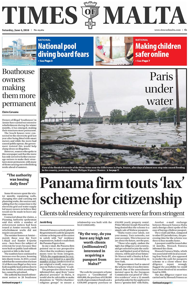 June 4: The front page of Times of Malta 10, 25 and 50 years ago