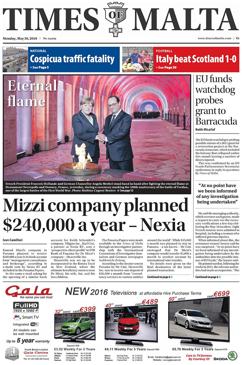May 30: The front page of Times of Malta 10, 25 and 50 years ago