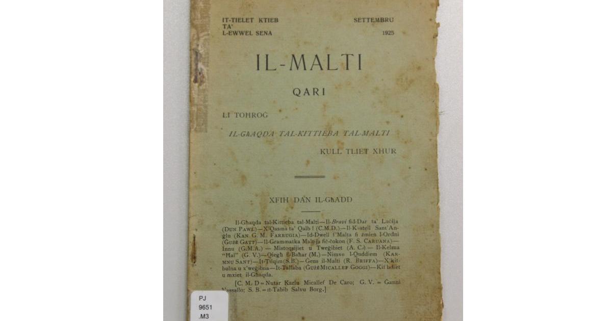 ‘Il-Malti’: A 100-year-old backbone of standard Maltese