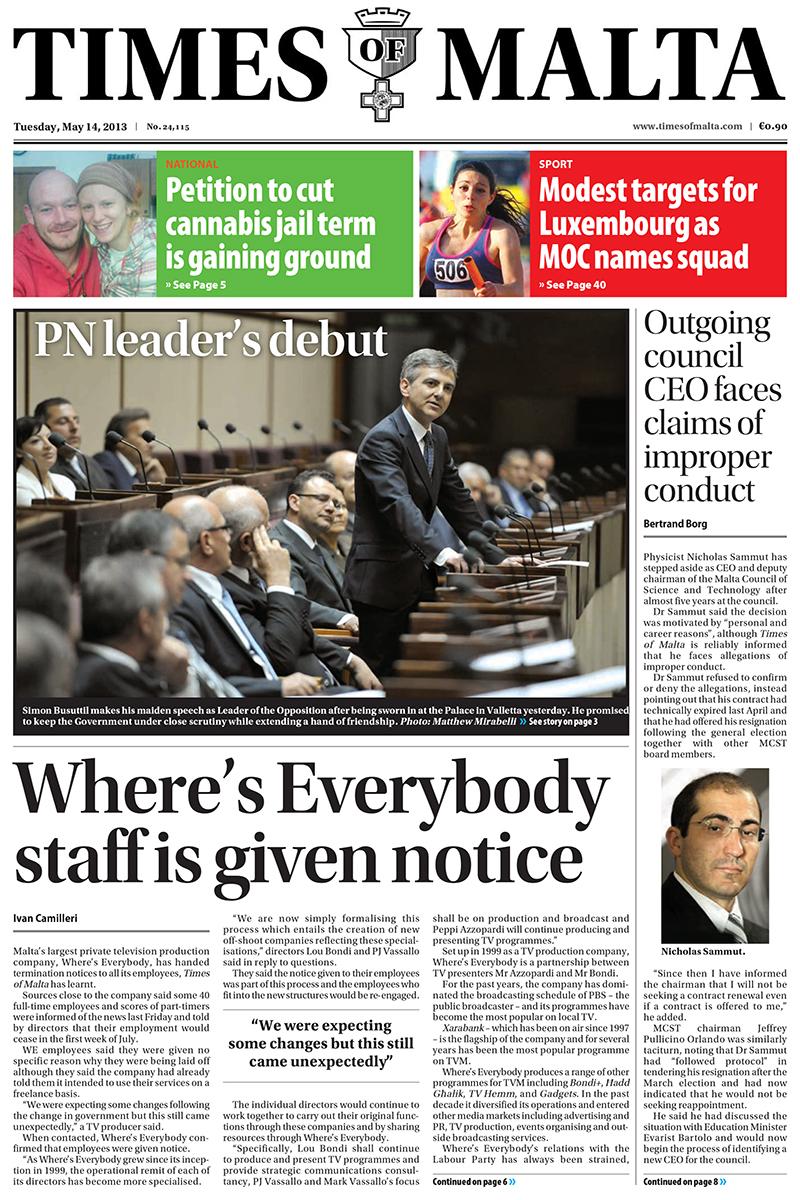 May 14: The front page of Times of Malta 10, 25 and 50 years ago