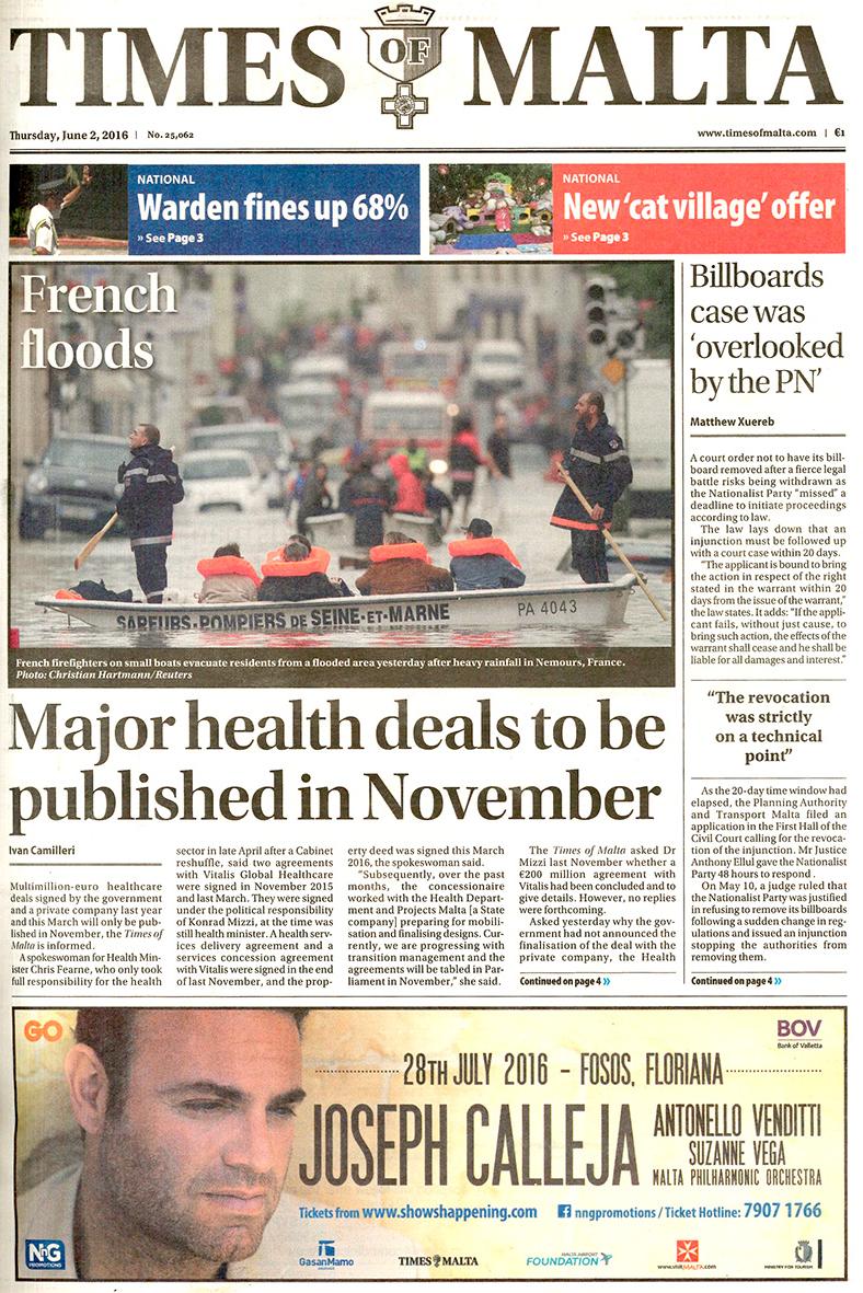 June 2: The front page of Times of Malta 10, 25 and 50 years ago