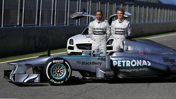 Hamilton shows off his new Mercedes