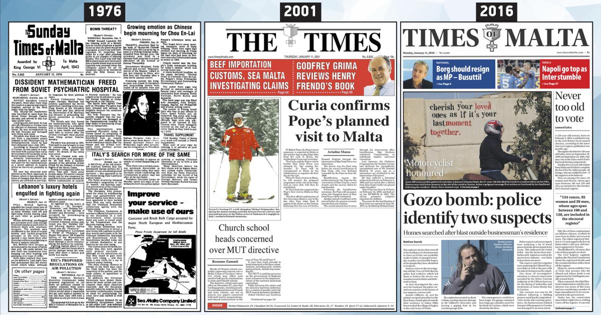 January 11: The front page of Times of Malta 10, 25 and 50 years ago